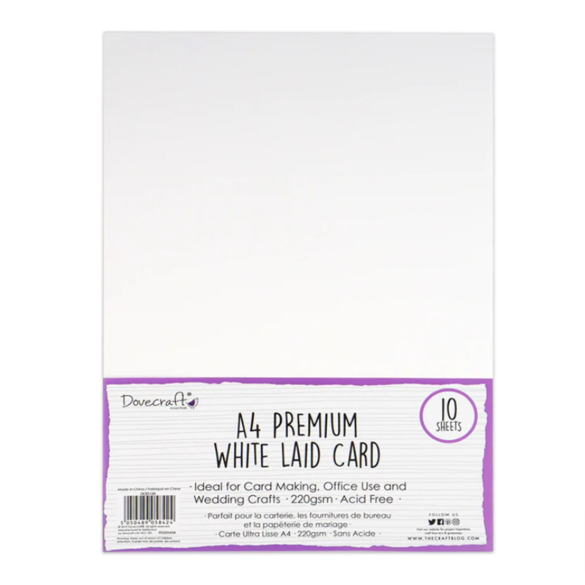 Dovecraft - Premium Craft White Laid Card - 10 x A4 Sheets - Acid Free ...