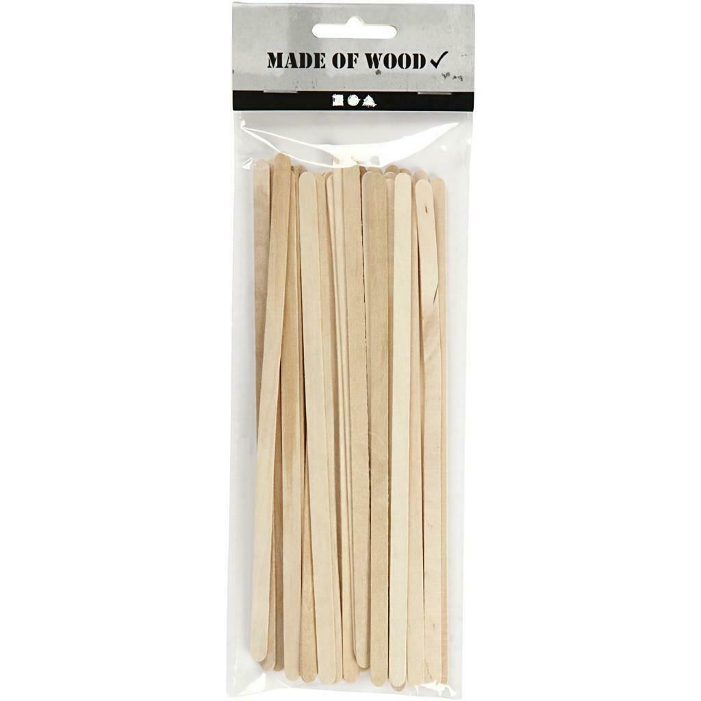 Wooden Natural Birch Long Craft Lolly Sticks Pack of 30 - 19cm x 6mm ...