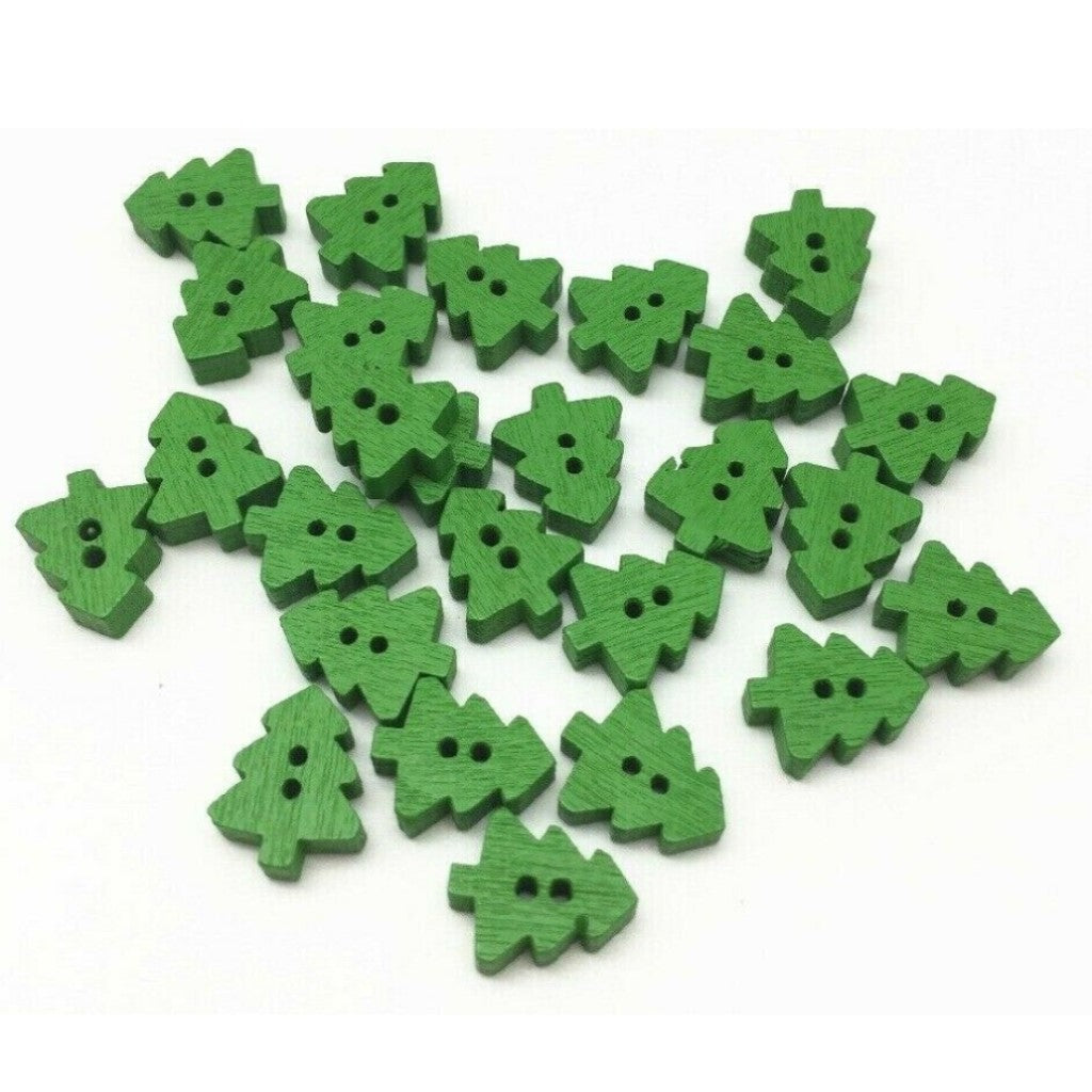 Trucraft - Green Wooden Christmas Tree Shaped Buttons - Pack of 12 ...